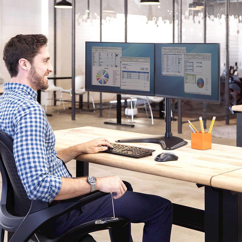 Seasa Freestanding Dual Horizontal Monitor Arm | Posturite